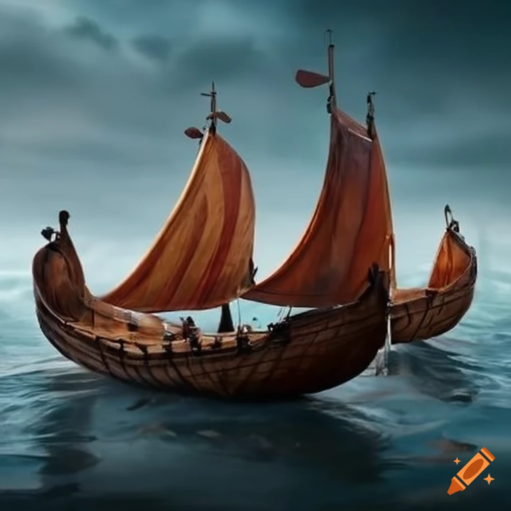 Viking boats heading to battle on Craiyon