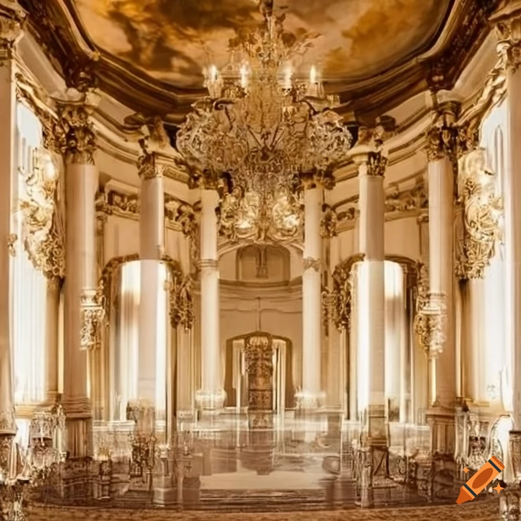 Elegant marble ballroom with Greek columns and warm romantic ambiance ...