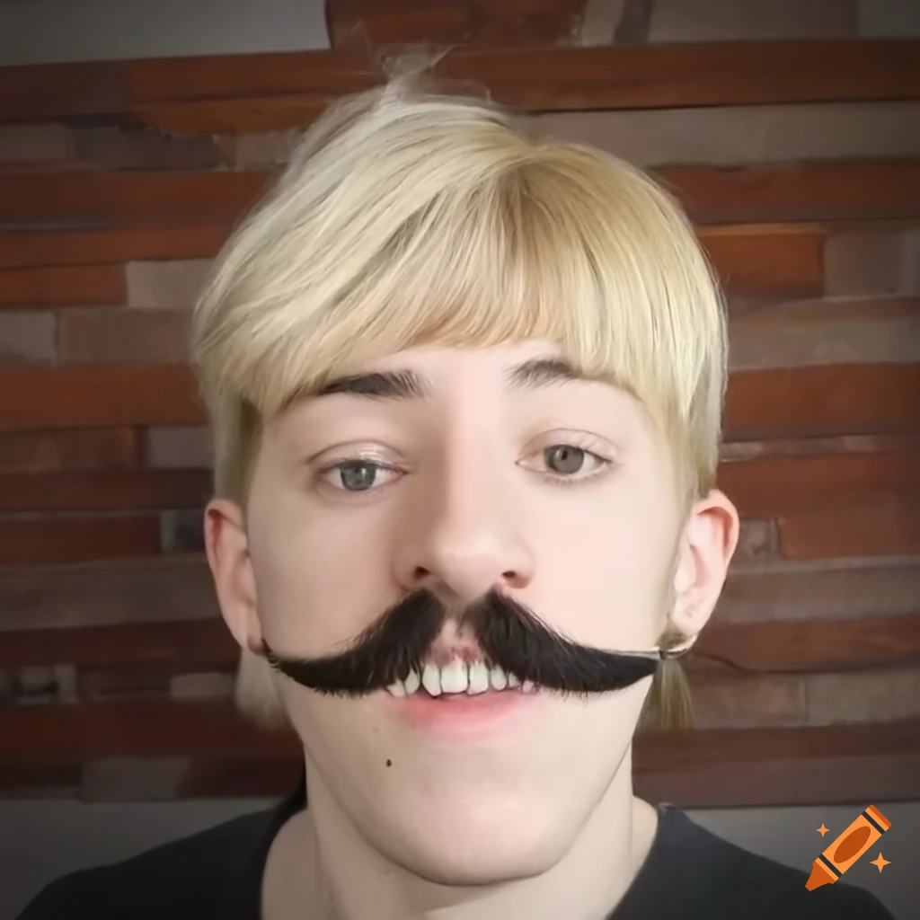 Character with a mustache and long left parting straight hair and ...