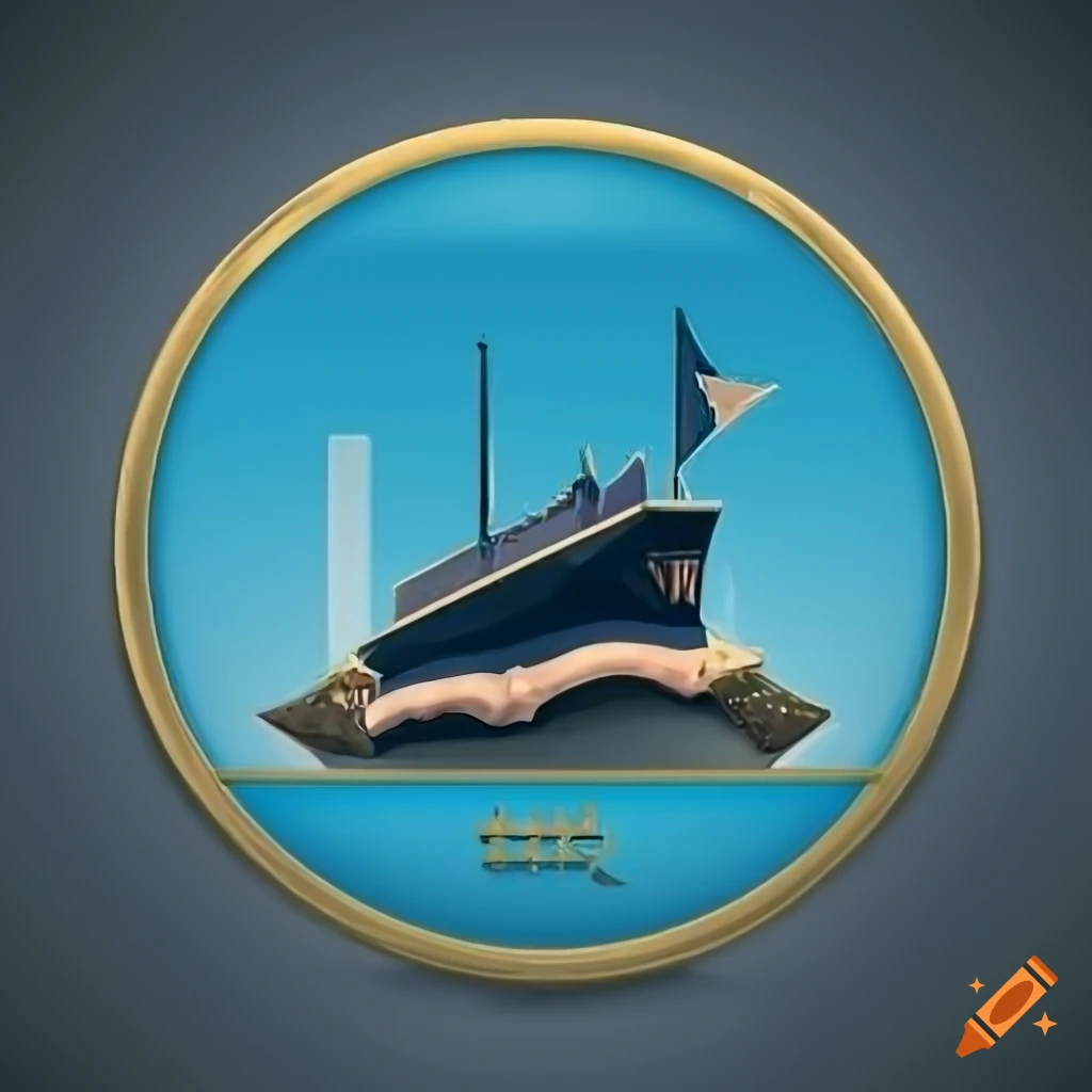 Front facing ironclad train rivership with blue emblem on gray ...