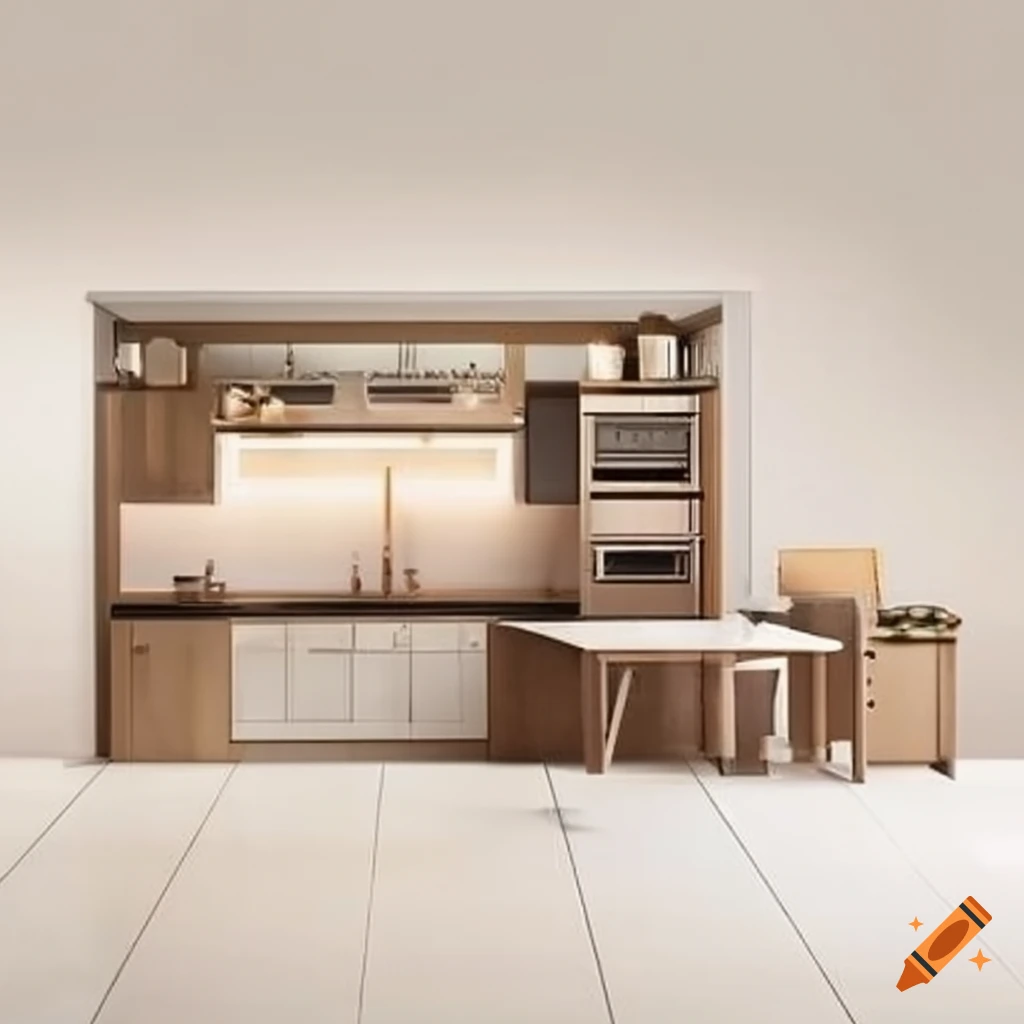 Kitchen layout for 7.5 x 3.5 meter kitchen with island on Craiyon