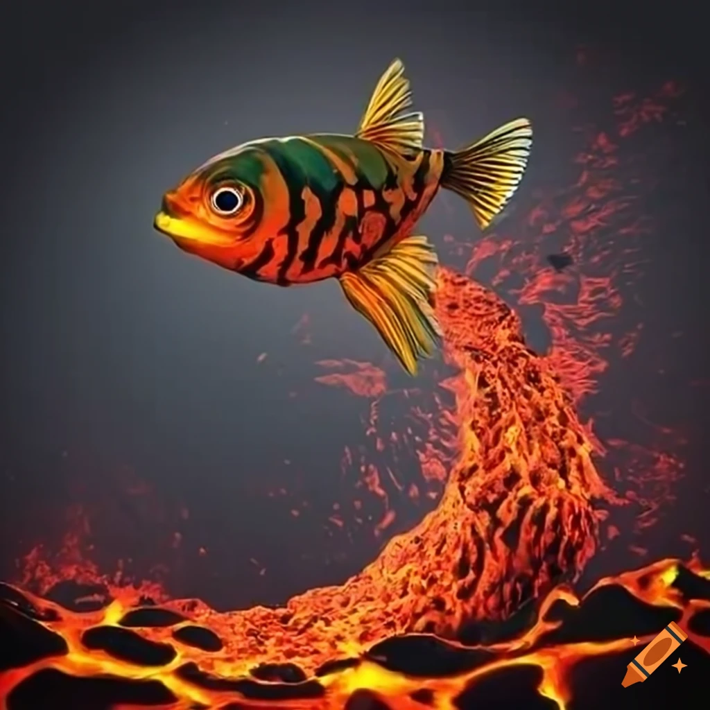 Fish swimming in lava on Craiyon