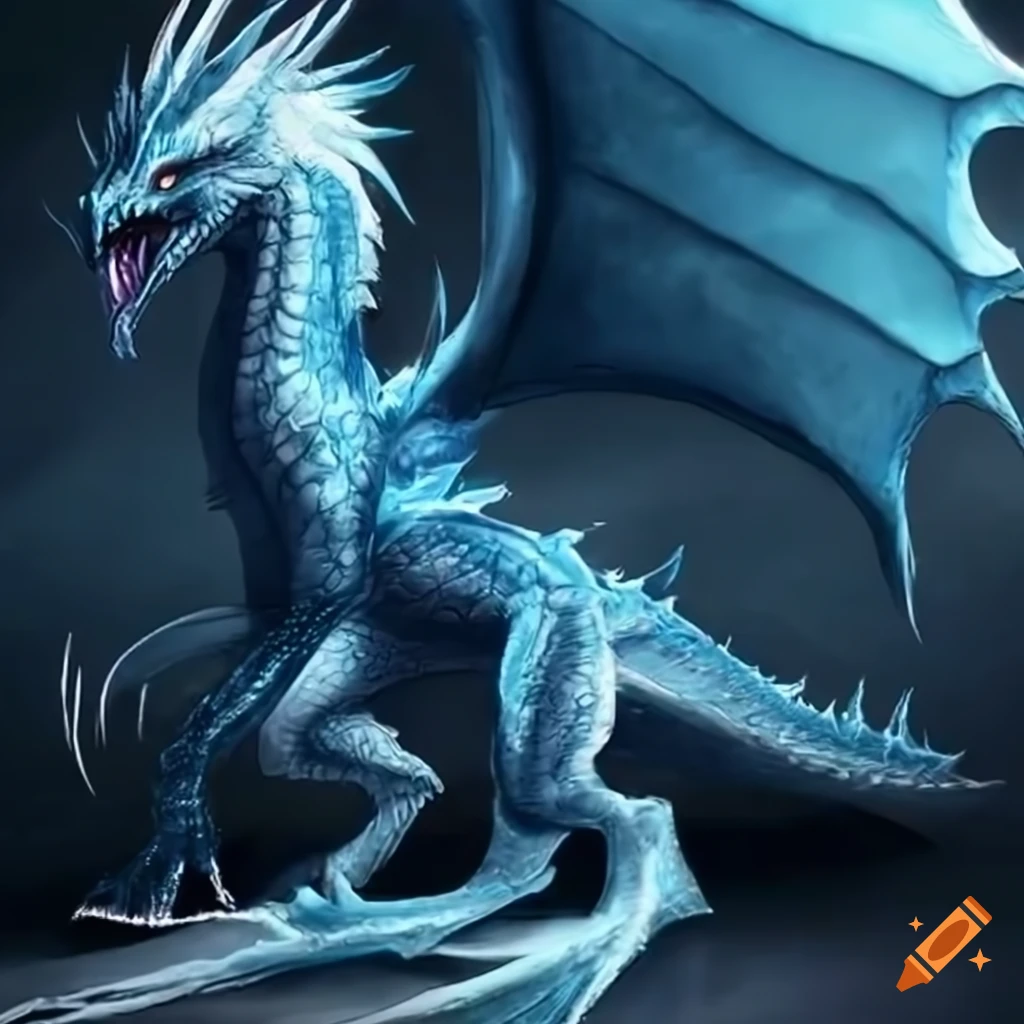 Description of an icy white dragon with ocean blue wings and icicle ...