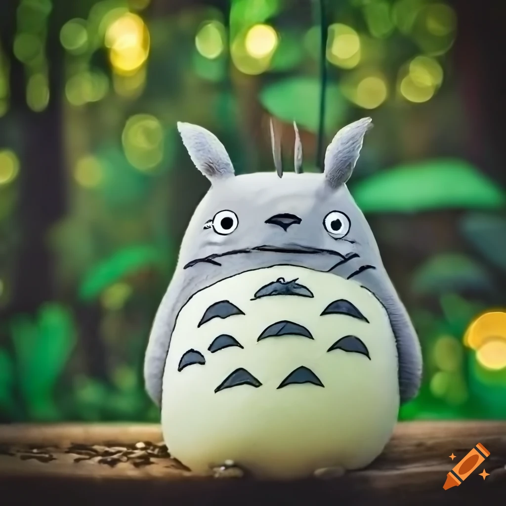 Cute totoro in a yard with bokeh effect on Craiyon