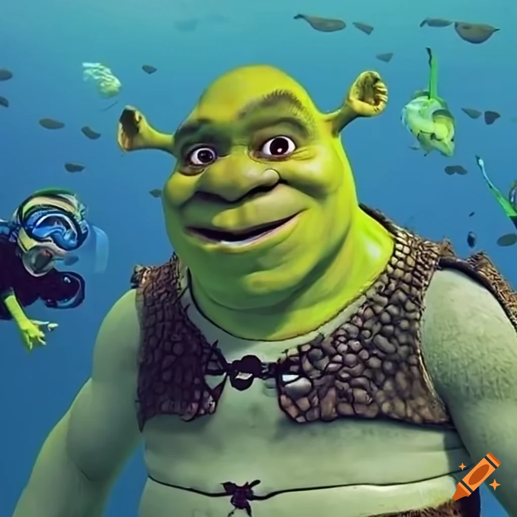 Shrek scuba diving in underwater adventure on Craiyon