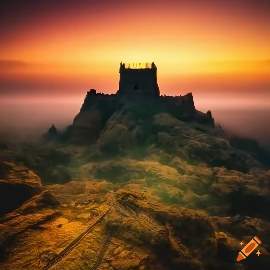 Detailed and realistic fort in natural surroundings during sunset on ...