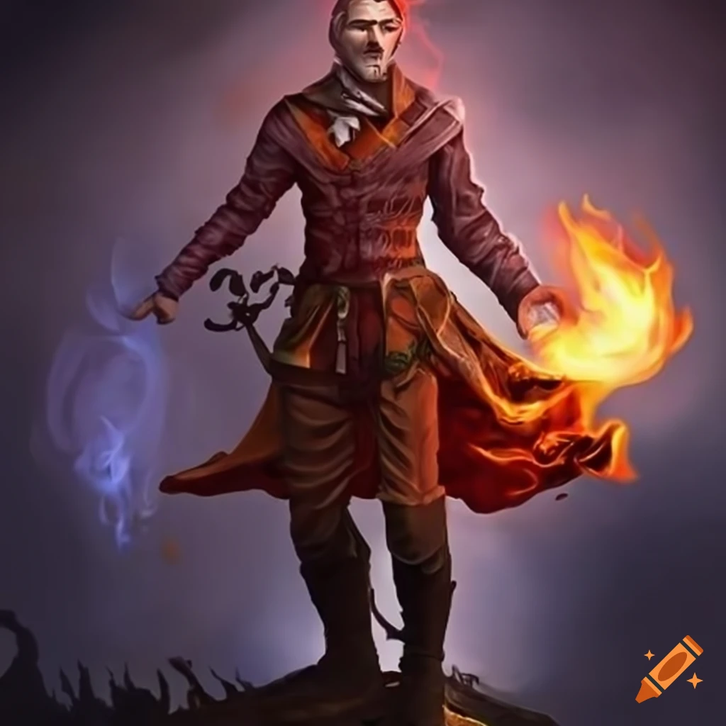 Male fire wizard casting a spell on Craiyon