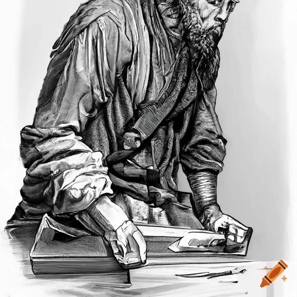 Renaissance style drawing of a carpenter at work on Craiyon