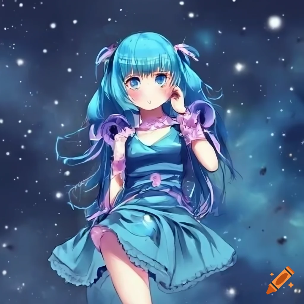 Blue anime girl in space on Craiyon