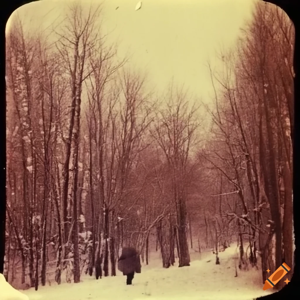 Vintage winter scene captured on a 1970s polaroid (1934 autochrome) on ...
