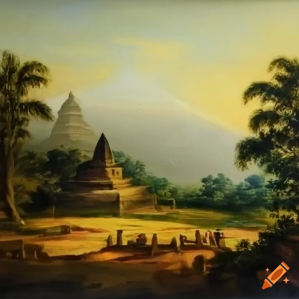 Java landscape oil painting from 1800 on Craiyon