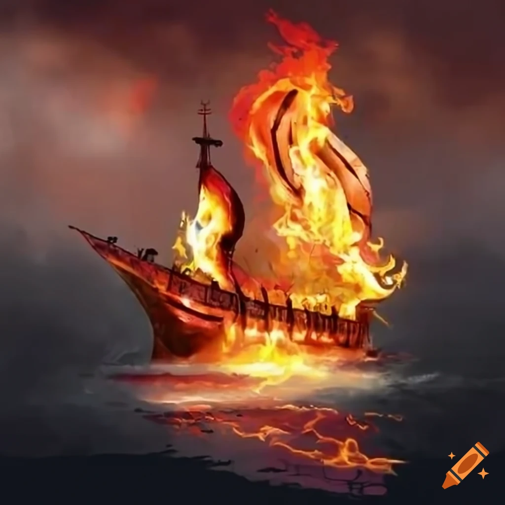 Burning medieval ship on Craiyon