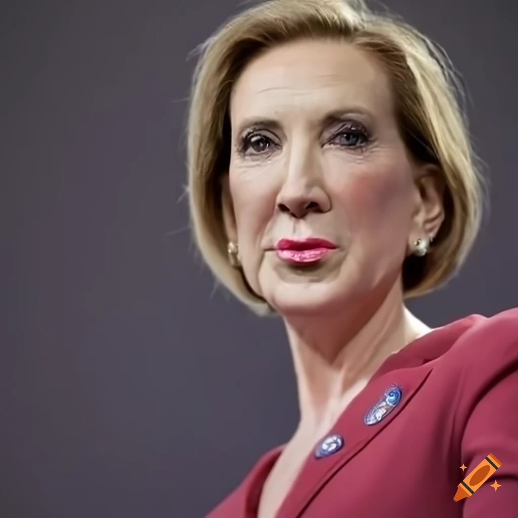 Confident middle-aged female politician Carly Fiorina in a commanding ...