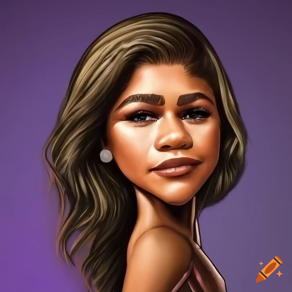 Caricature of zendaya in a close-up 8k magazine cover with split ...