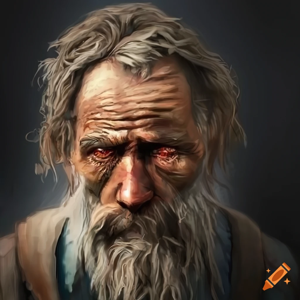 Scruffy homeless man in a photo realistic portrait on Craiyon