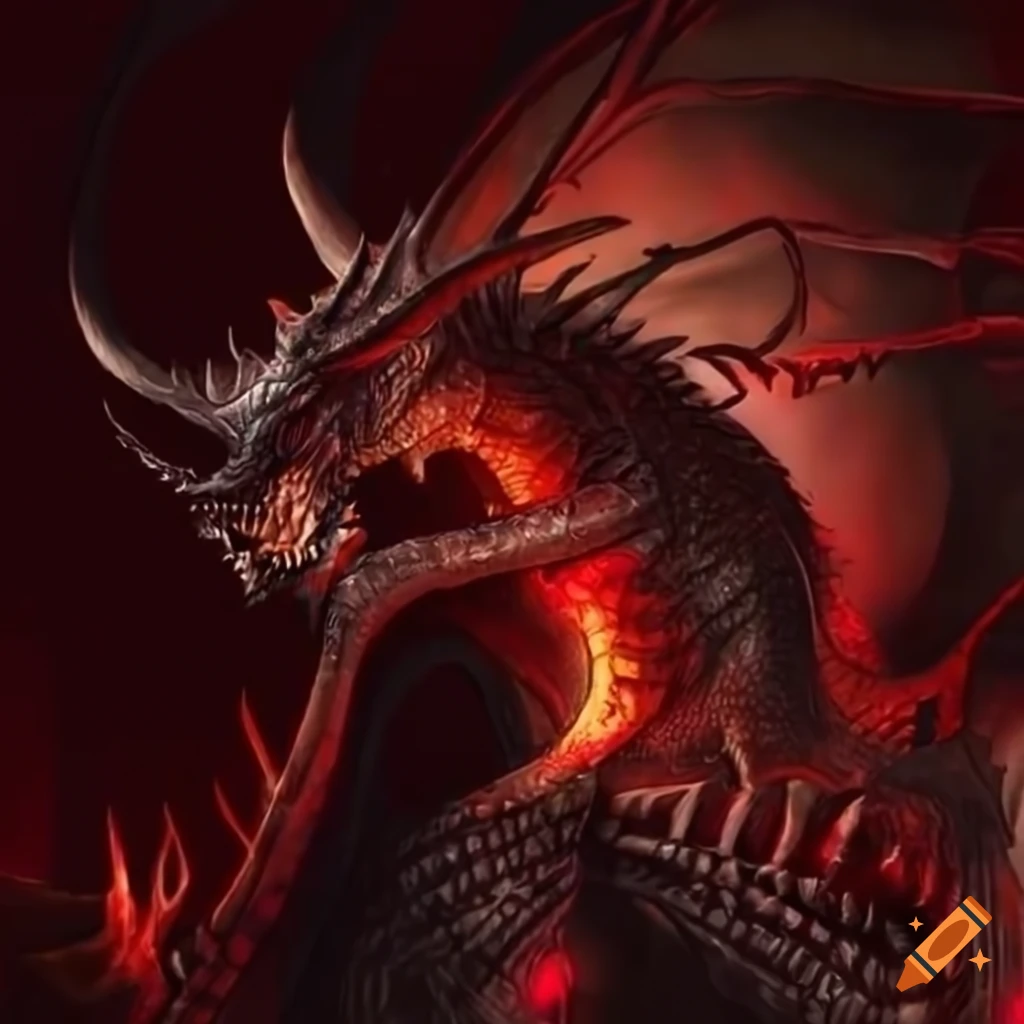 Ferocious dragon with sharp horns and wings in a fantasy setting on Craiyon