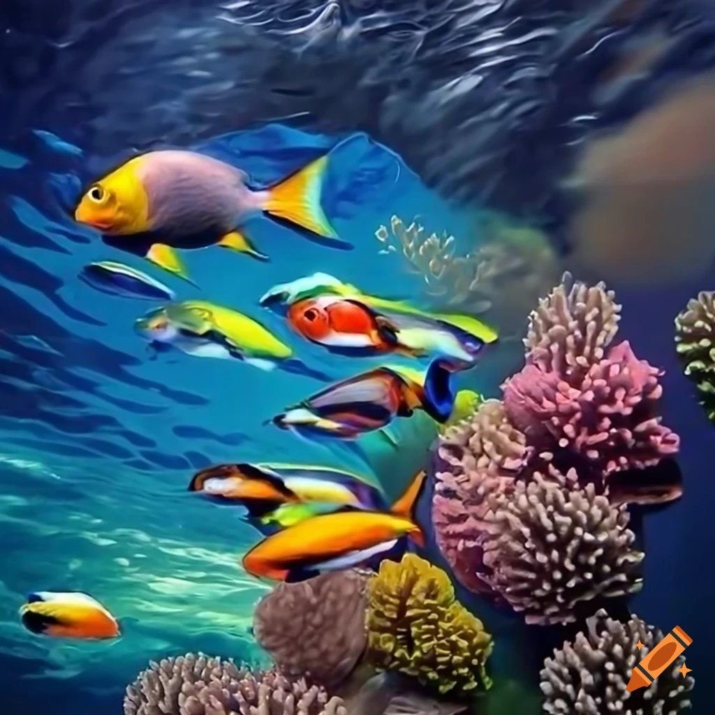 Group of exotic fish in hyper-sharp underwater micro photography on Craiyon