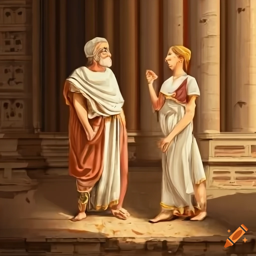 Elderly roman couple standing in front of a temple on Craiyon