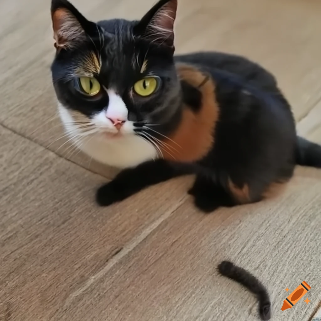 Dark calico cat enjoying catnip on Craiyon
