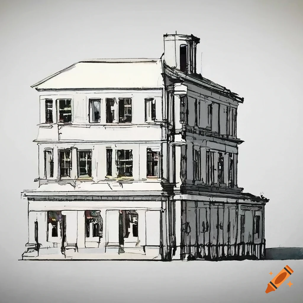 Architectural drawing of a rectangular house facade and foundation ...