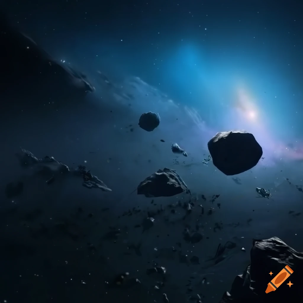 Stunning view of a dense asteroid field in eve online game on Craiyon