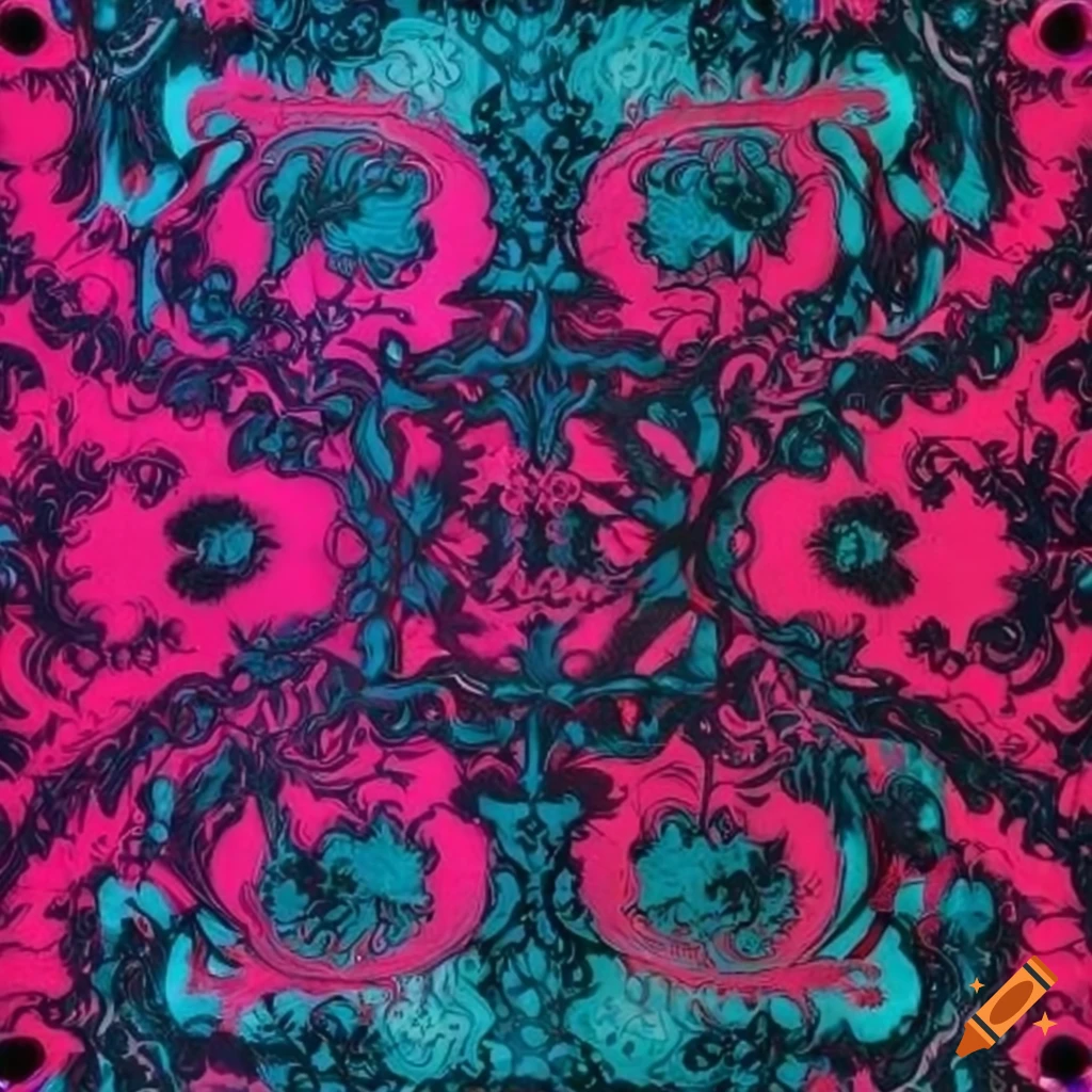 Neon Victorian patterned wallpaper on Craiyon