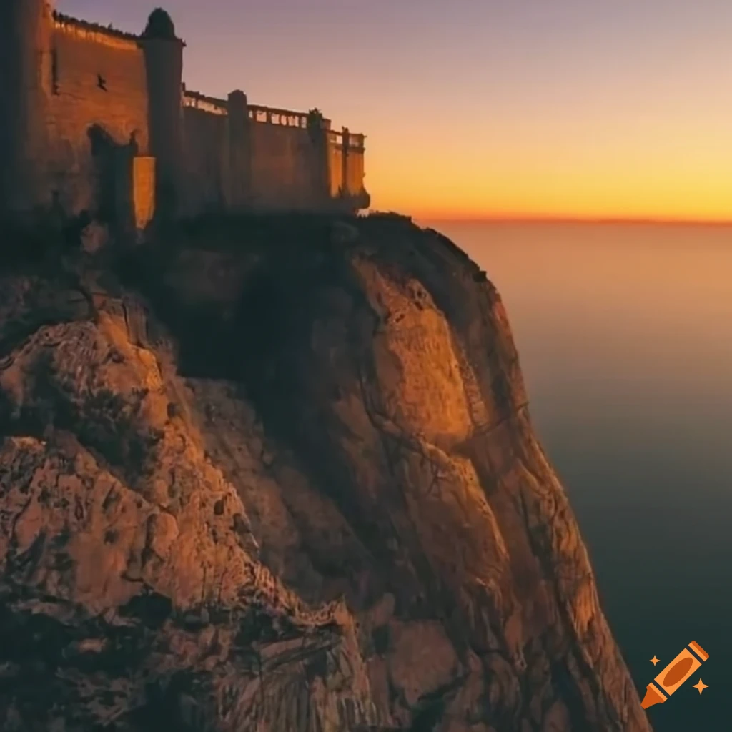 Detailed and realistic fort in natural surroundings during sunset on ...