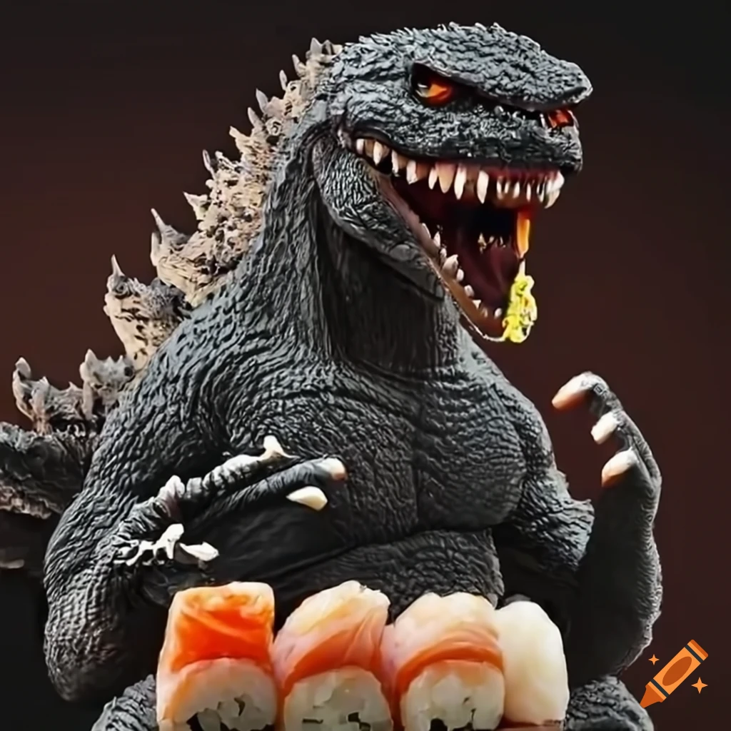 Giant lizard enjoying sushi on Craiyon