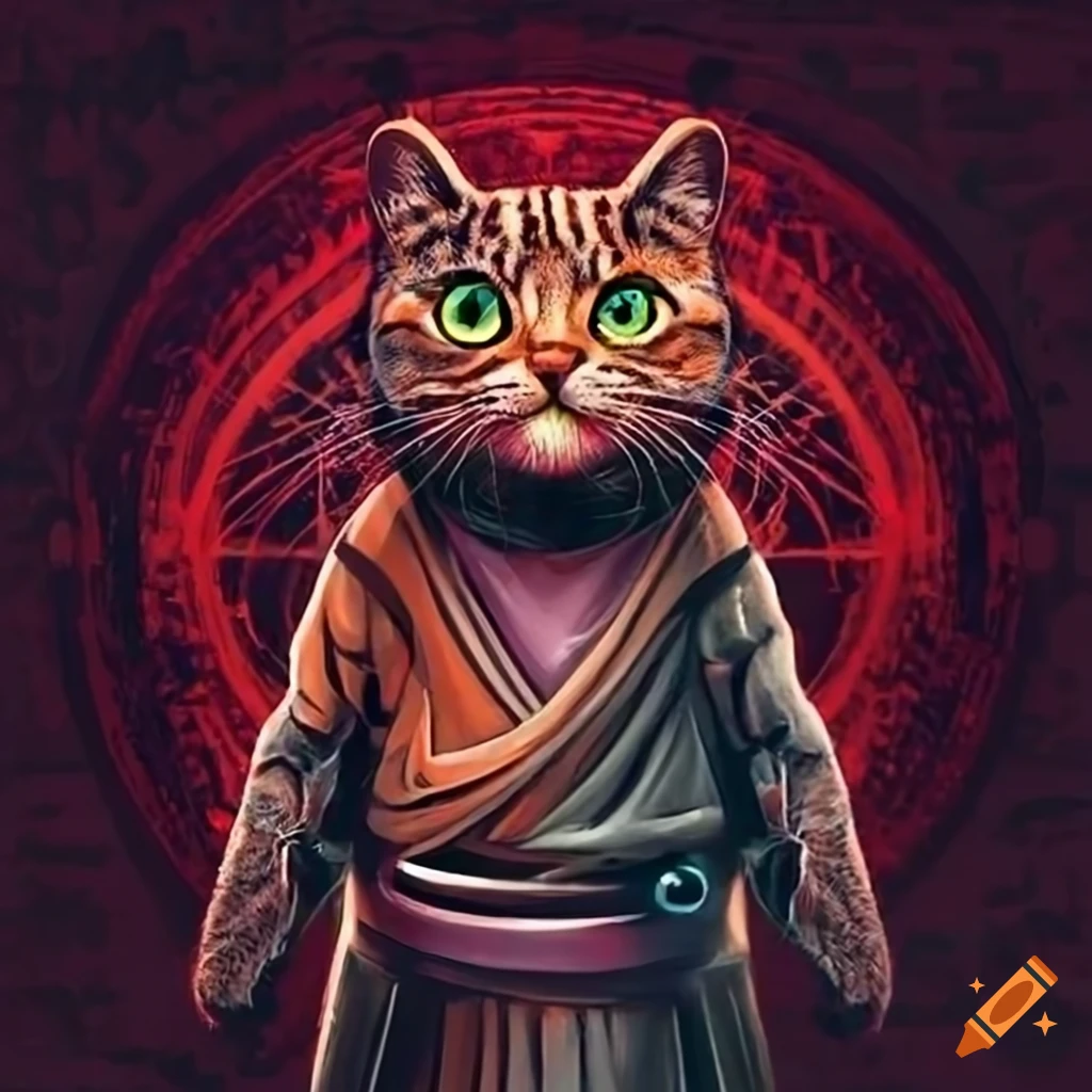 Adorable feline Jedi battling a sinister Sith Lord in a vibrant graphic ...