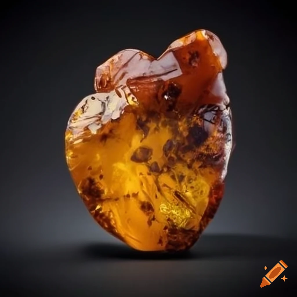 Rough amber in the shape of a human heart on Craiyon