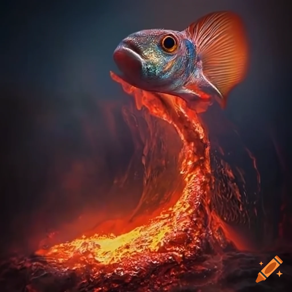 Fish swimming in lava on Craiyon