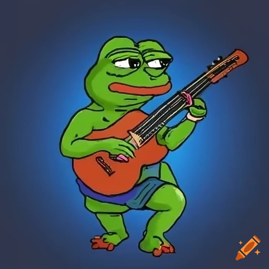 Pepe the frog playing guitar on Craiyon