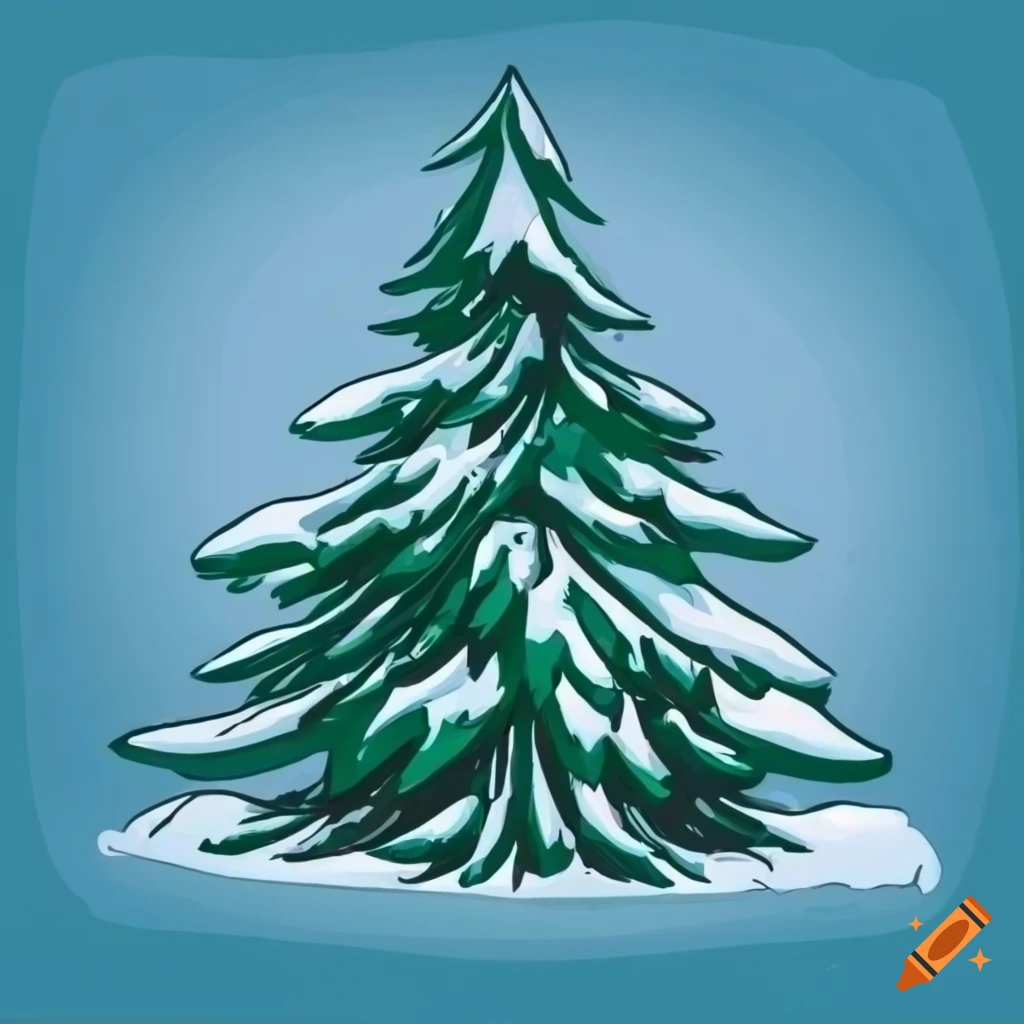 Line illustration of a snow-covered pine tree on Craiyon