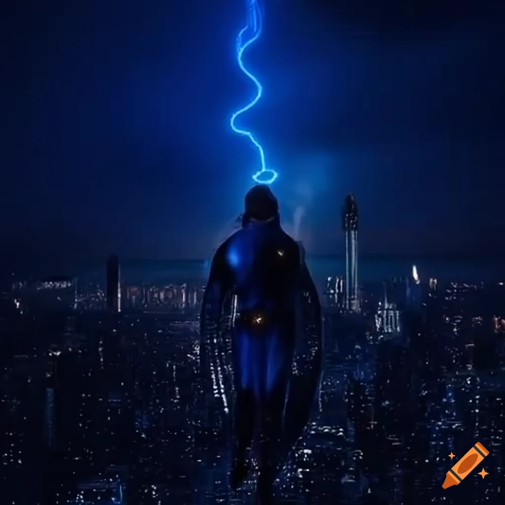 Electric Pulse, a superhero flying above New York after saving the ...
