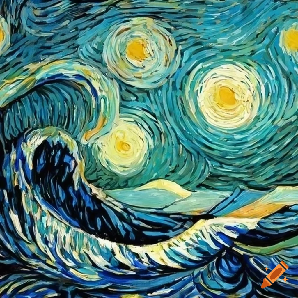 Van gogh style painting of the great wave on Craiyon