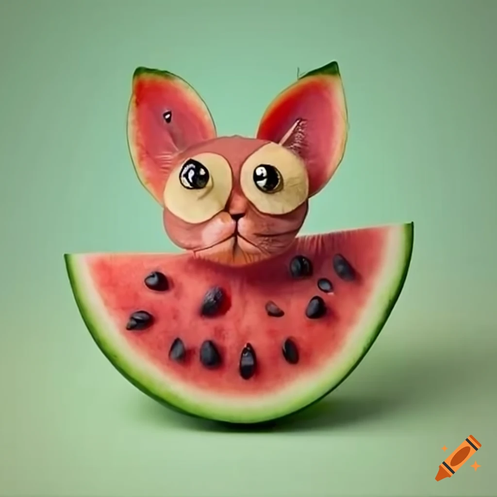 Watermelon carved in the shape of a cat on Craiyon