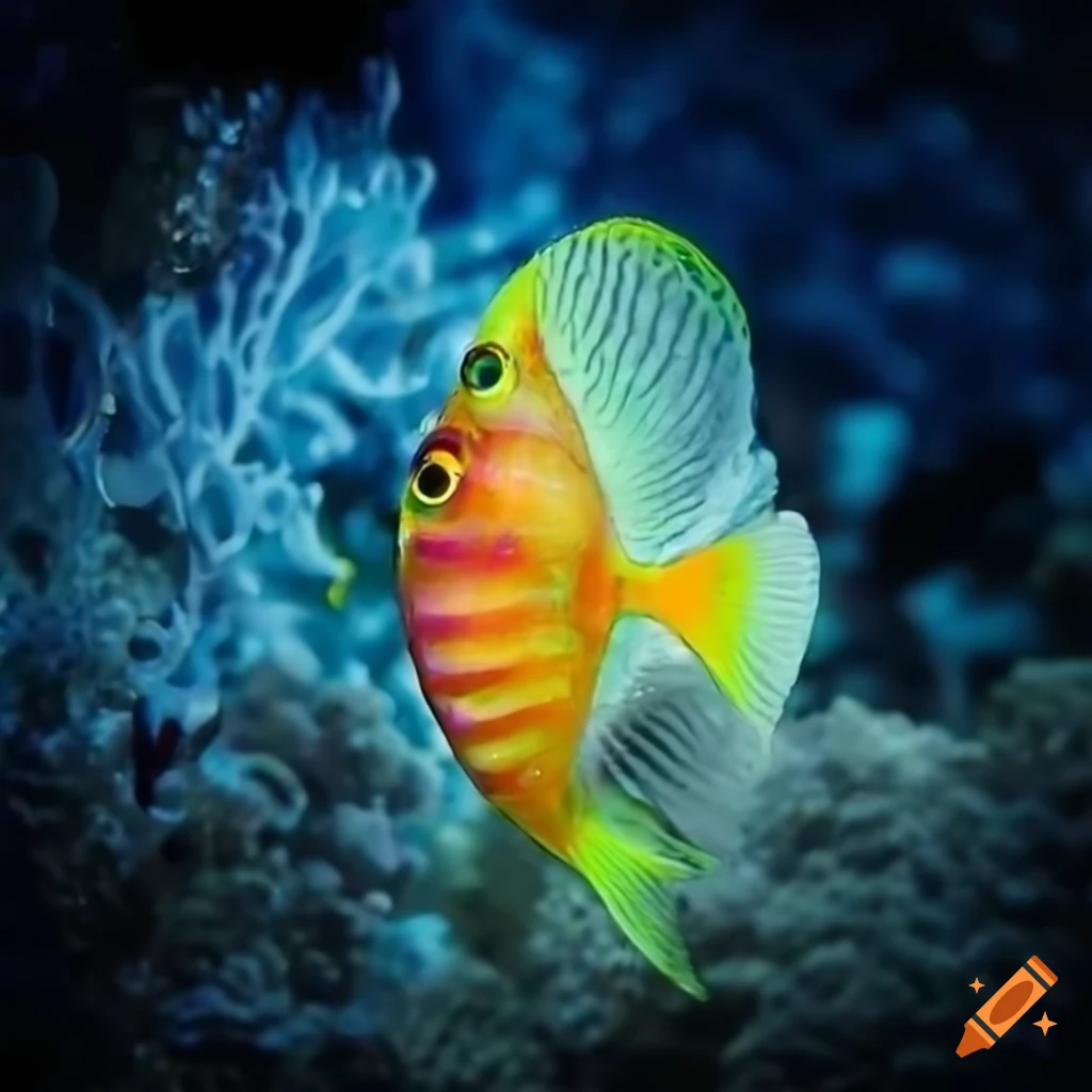Group of exotic fish in hyper-sharp underwater micro photography on Craiyon