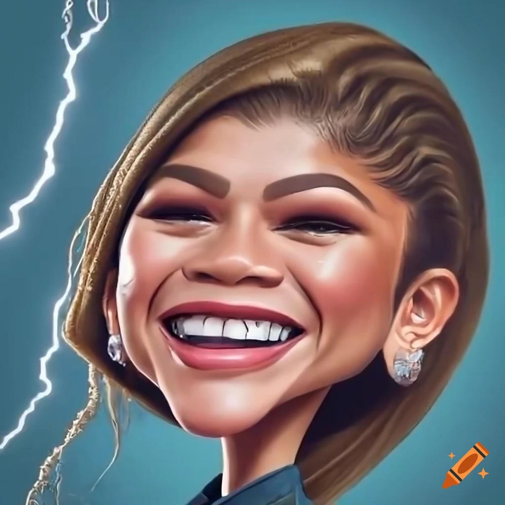 Caricature of zendaya laughing in a close-up 8k image with split ...
