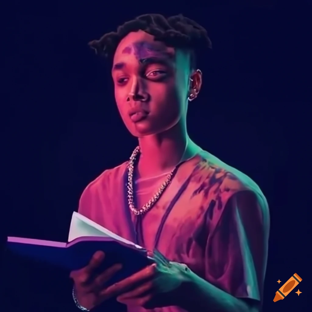 Gen-z rapper studying for a math exam on Craiyon