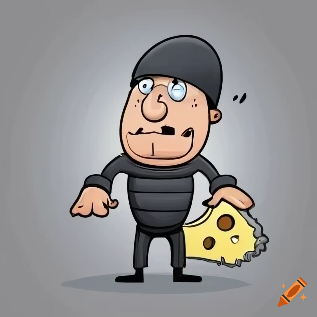 Cartoon burglar stealing cheese on Craiyon