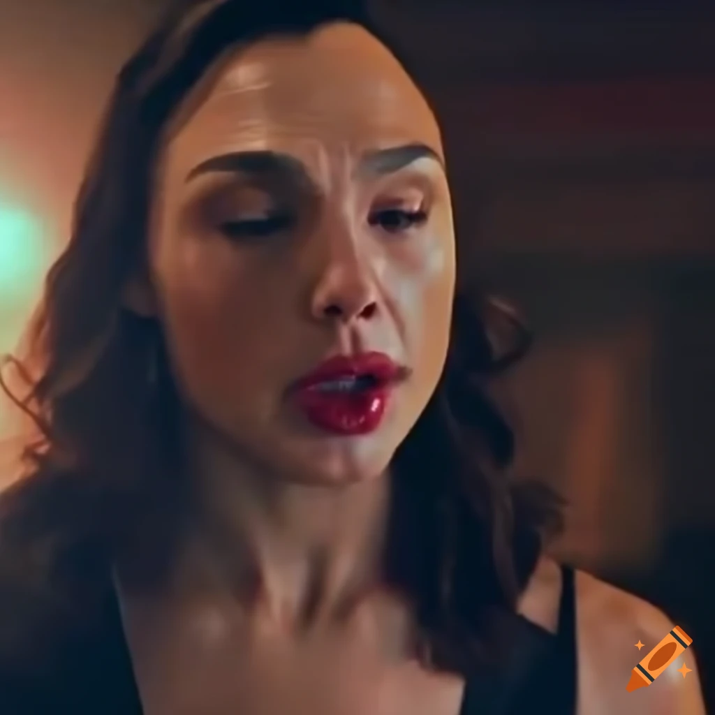 Gal Gadot in a movie fight scene with bruised face and spinning ...