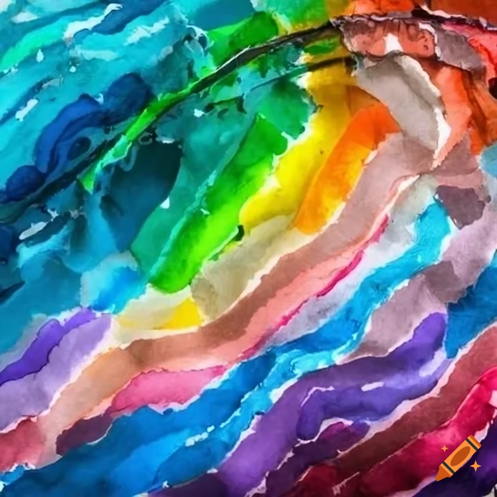 Abstract mix of crayon and watercolor colors with yarn on the side on ...