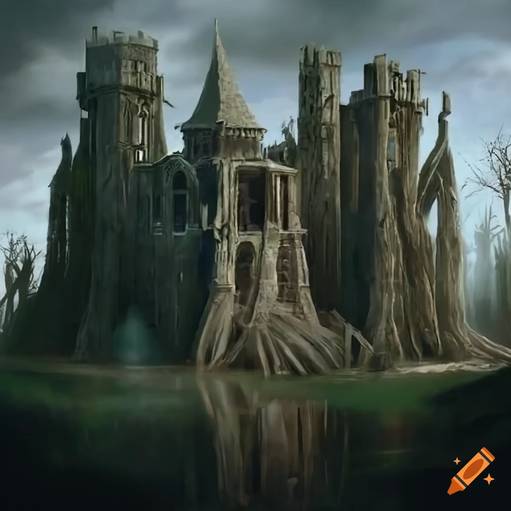 Swamp castle ruins on Craiyon
