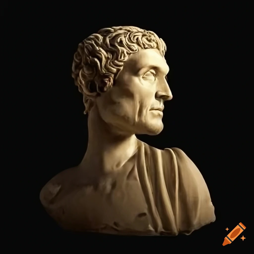 Roman bust of a man named lucifer pentagram on Craiyon