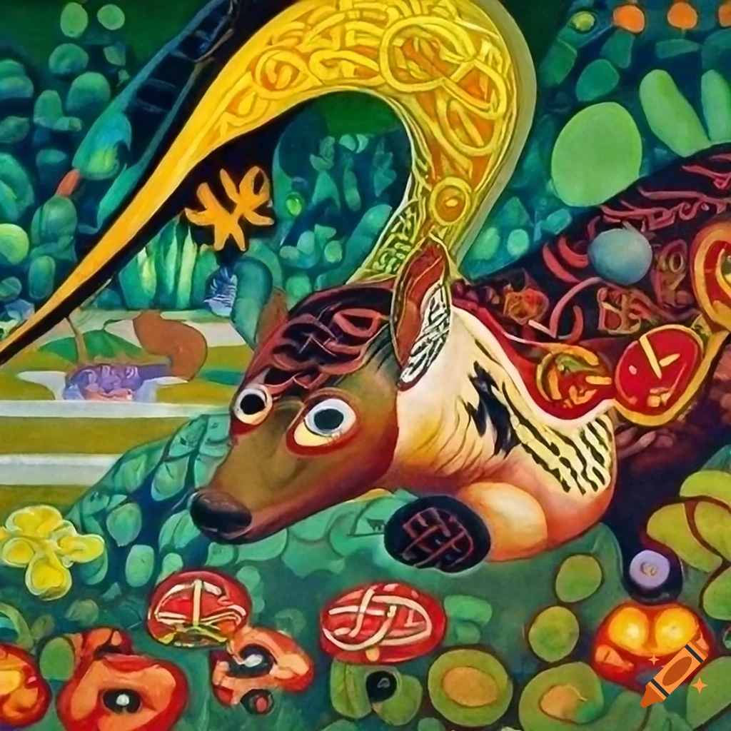 Serigraph of spirit animals with oceanic and salish designs, norse ...