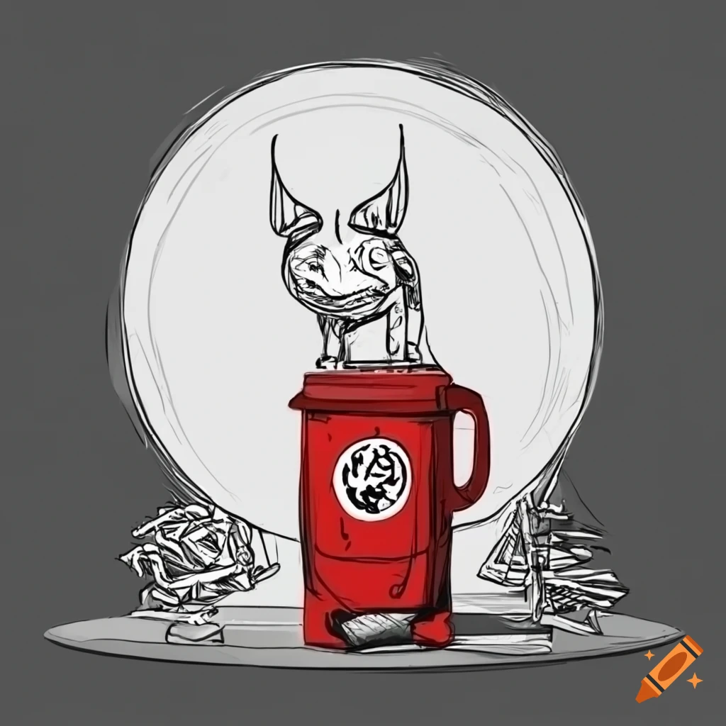 Friendly creature receiving a garbage can from a businessman in a red ...