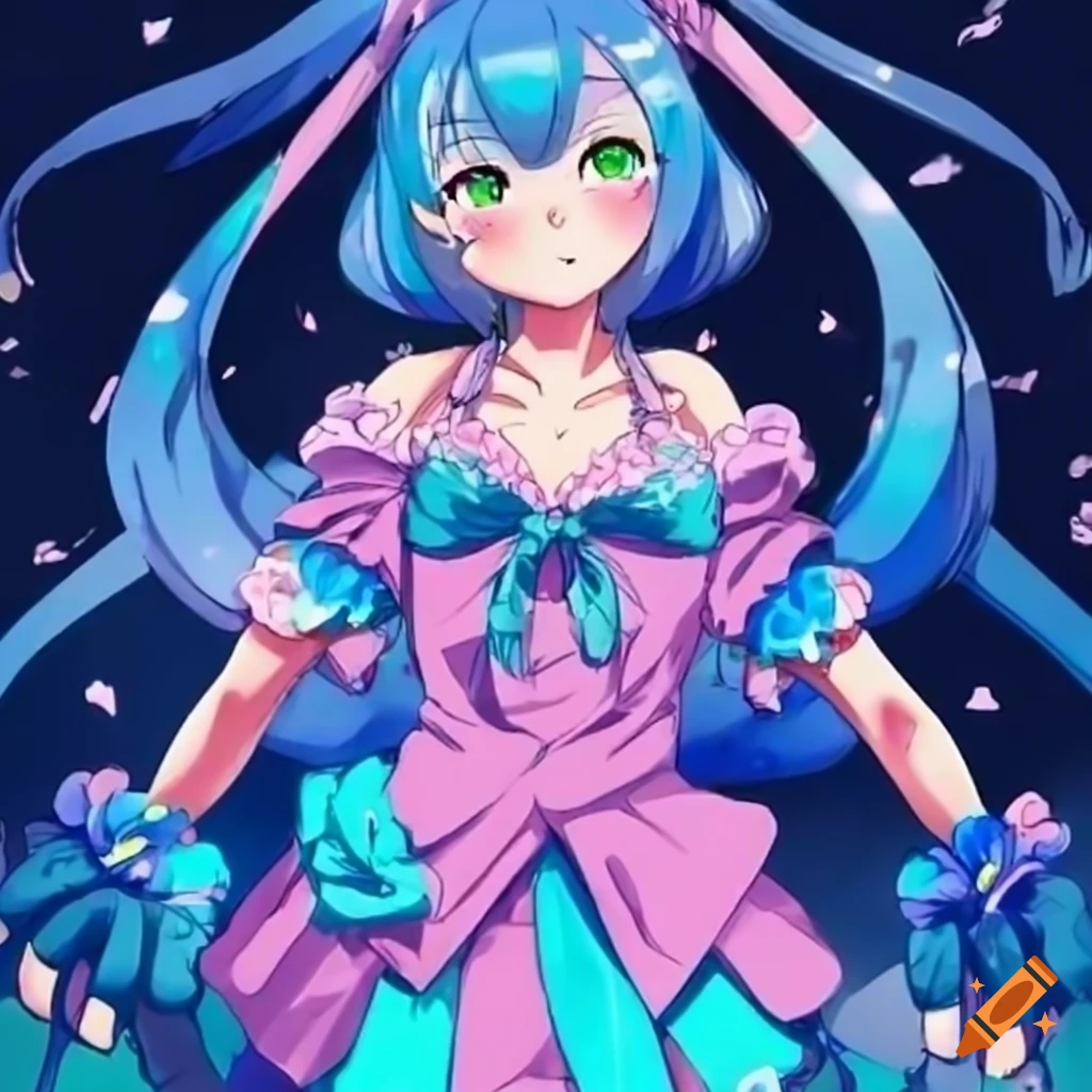 Magical anime girl with candy-inspired blue theme on Craiyon