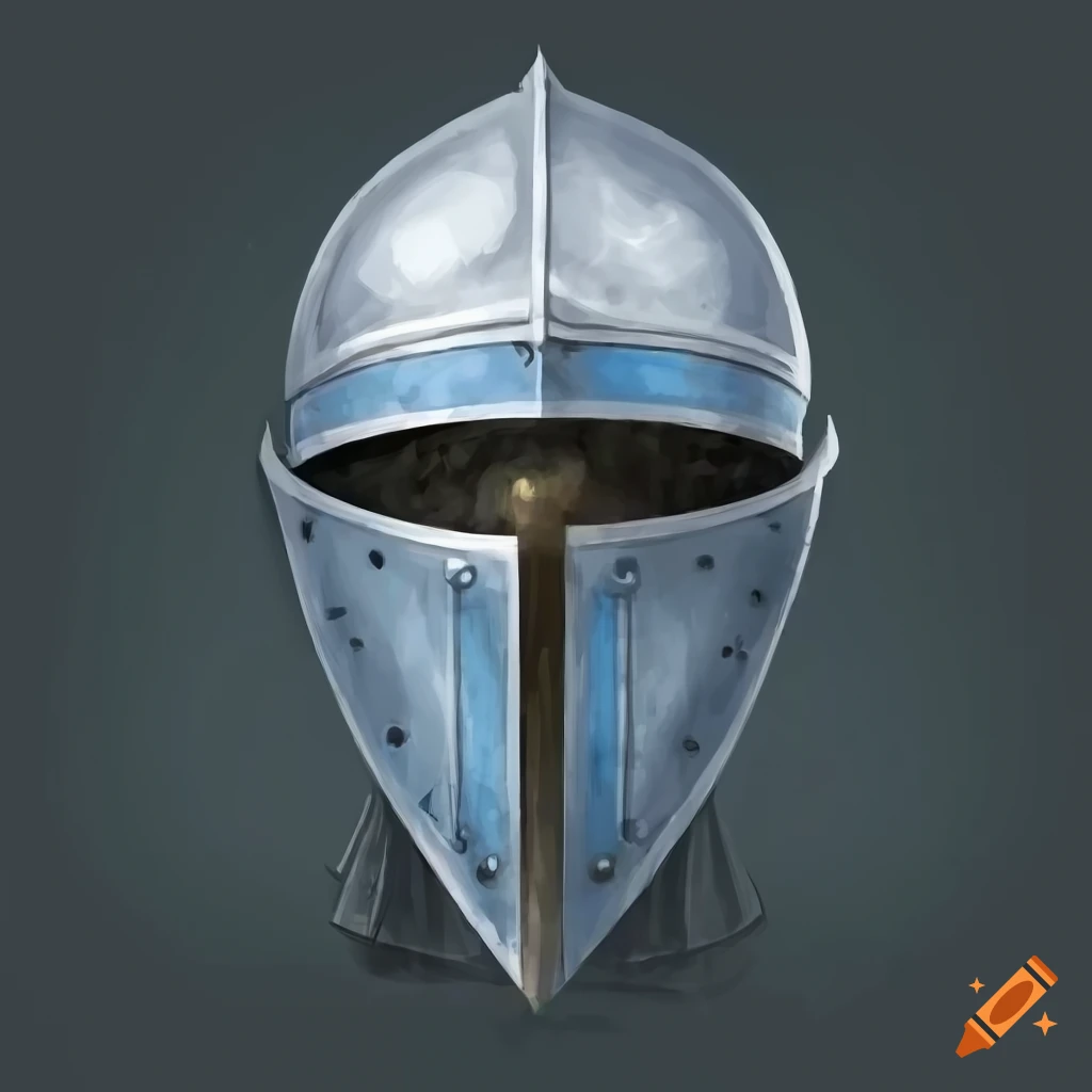 Knight in gray with giant shield and sallet helmet in realistic sketch ...