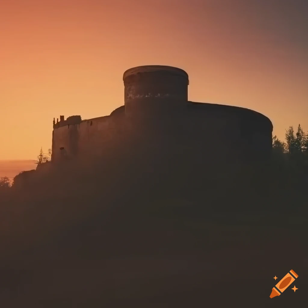 Detailed and realistic fort in natural surroundings during sunset on ...