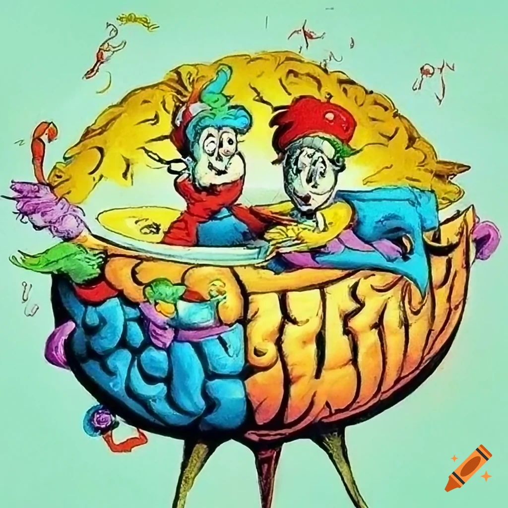 Colorful humorous book illustration of the emotional brain on Craiyon